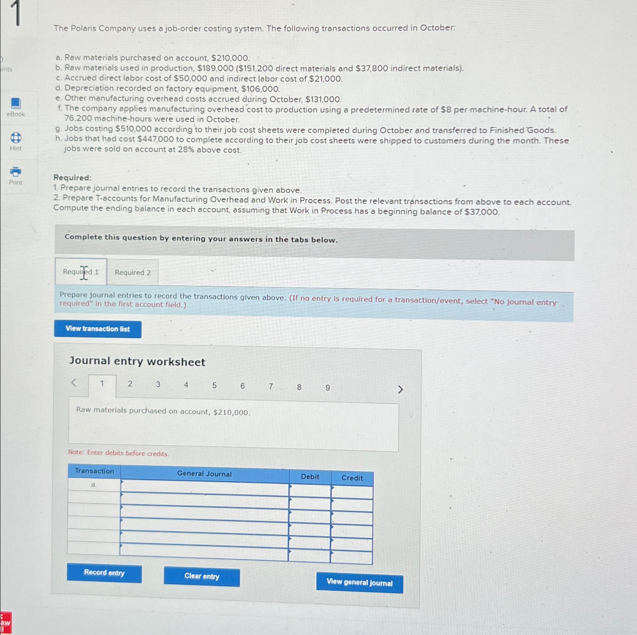 Solved The Polaris Company uses a job-order costing system. | Chegg.com