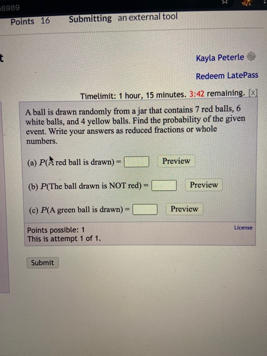 Solved 66989 Points 16 Submitting an external tool t Kayla | Chegg.com