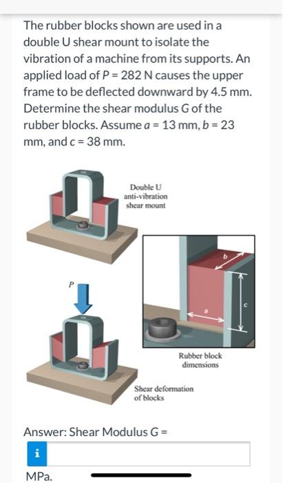 Solved The rubber blocks shown are used in a double U shear | Chegg.com