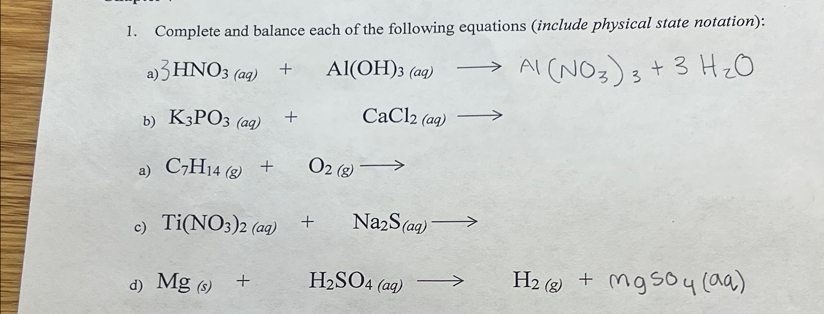 Solved Complete and balance each of the following equations | Chegg.com