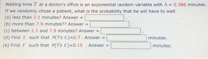 Solved Waiting time T at a doctor's office is an exponential | Chegg.com