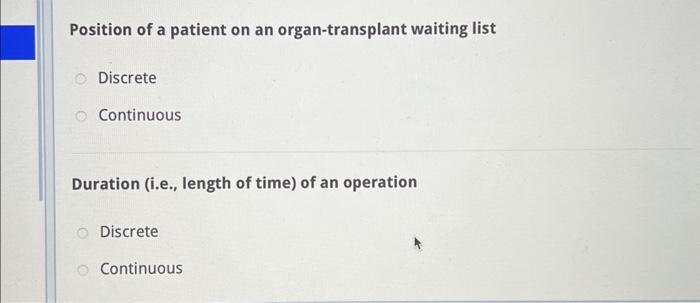 Solved Identify the following variables as either discrete | Chegg.com