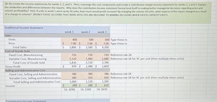 28. Re-create the income statements for weeks 1,2, | Chegg.com