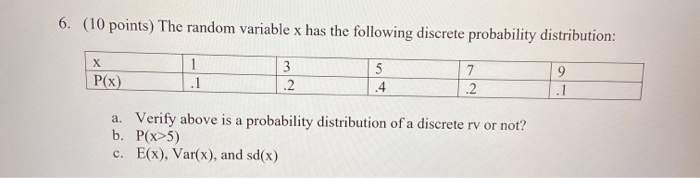 Solved 6. (10 points) The random variable x has the | Chegg.com