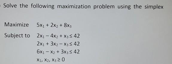 Solved Solve the following maximization problem using the | Chegg.com
