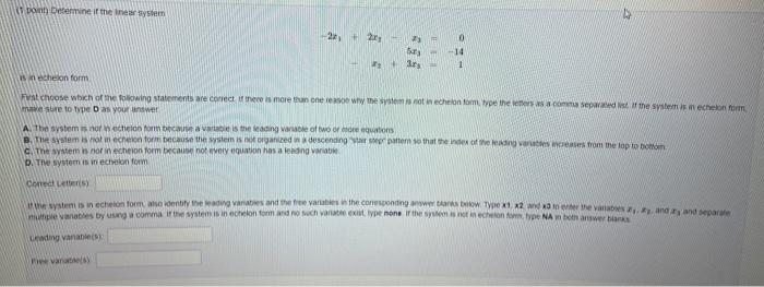 Solved Cront peservine if the Iney sysiem −2x3+2r3−1+130 5y | Chegg.com