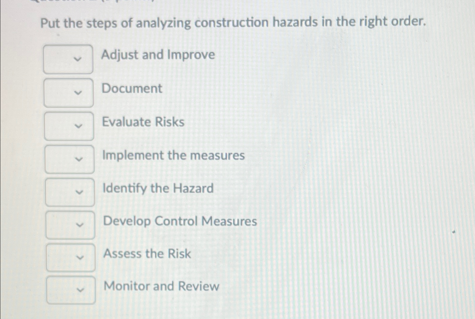 Solved Put the steps of analyzing construction hazards in | Chegg.com