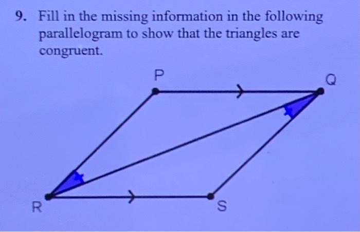 Solved 9. Fill in the missing information in the following | Chegg.com