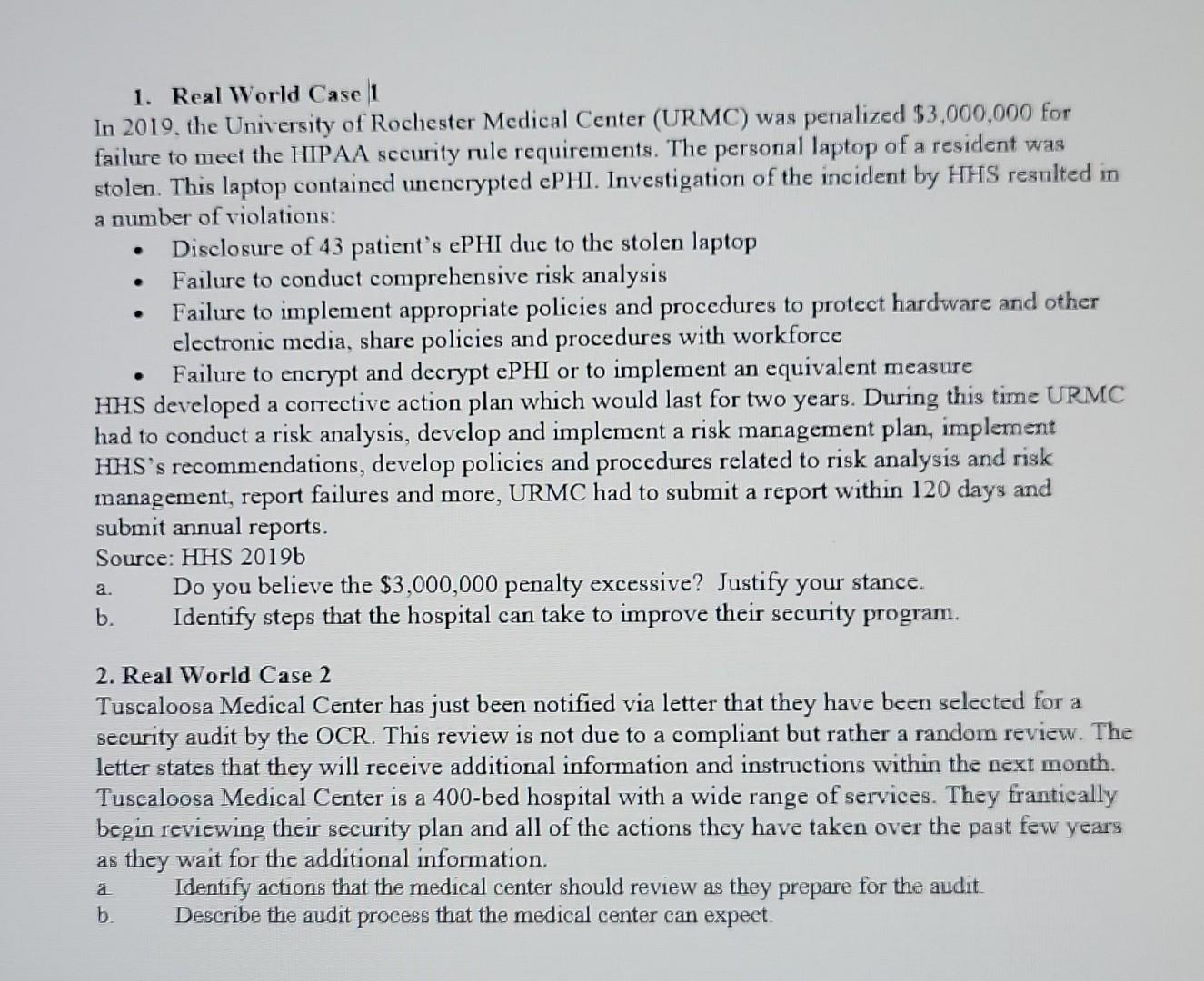 Solved 1. Real World Case 1 In 2019, the University of | Chegg.com