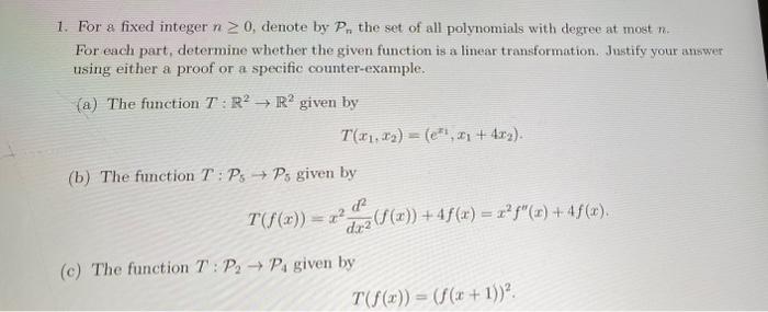 Solved 1. For a fixed integer n≥0, denote by Pn the set of | Chegg.com