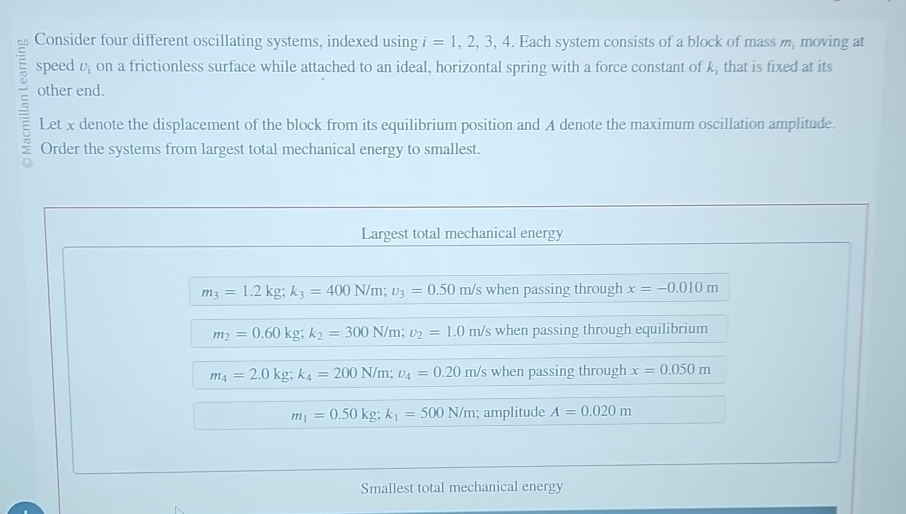 Consider four different oscillating systems, indexed | Chegg.com