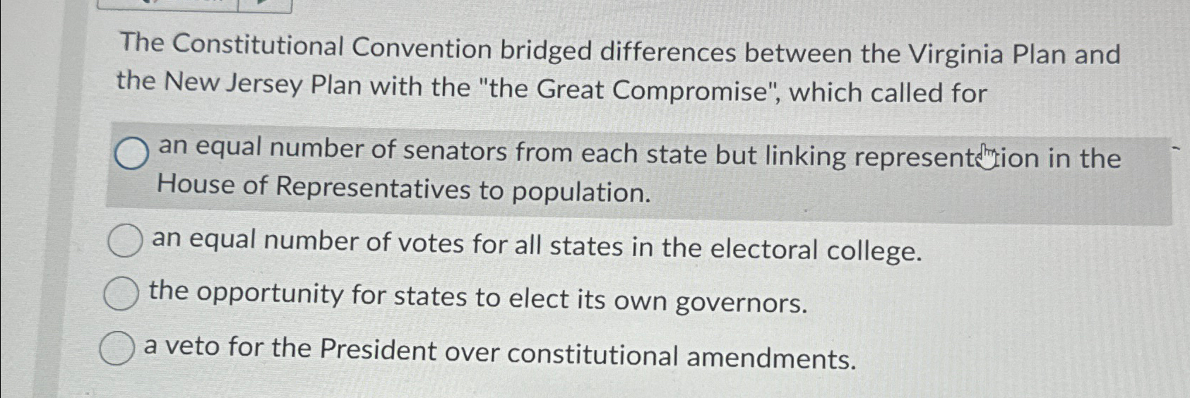 Solved The Constitutional Convention bridged differences | Chegg.com