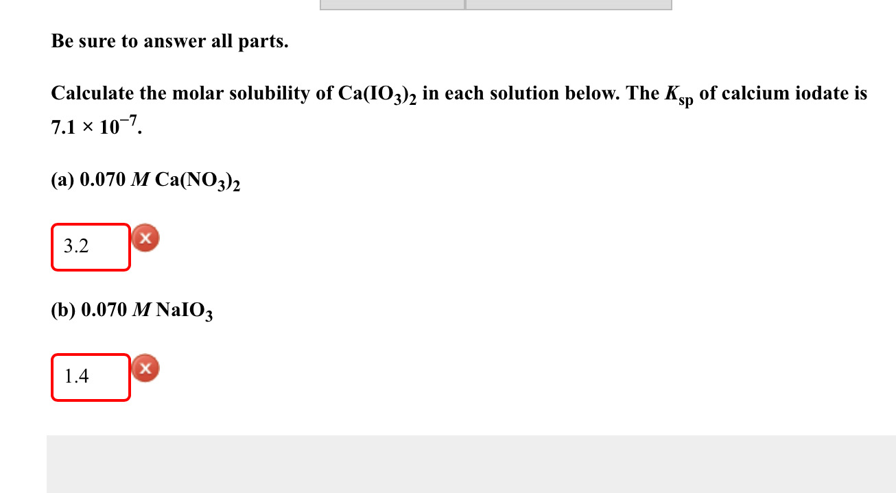 Solved Be sure to answer all parts.Calculate the molar | Chegg.com