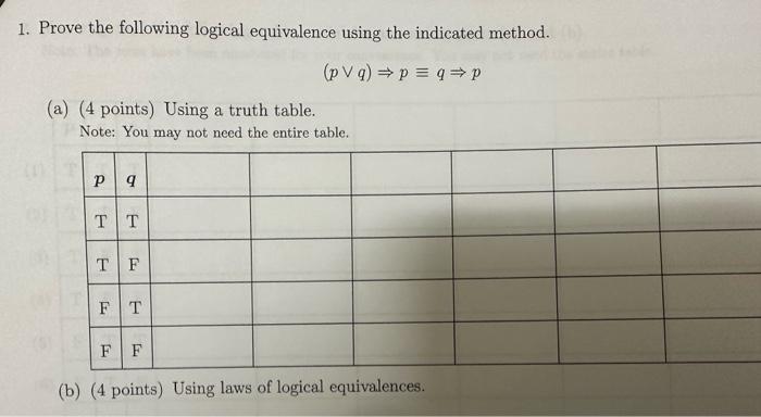Solved 1. Prove the following logical equivalence using the | Chegg.com