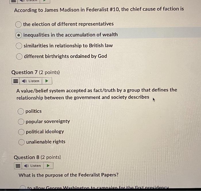 According to James Madison in Federalist #10, the | Chegg.com