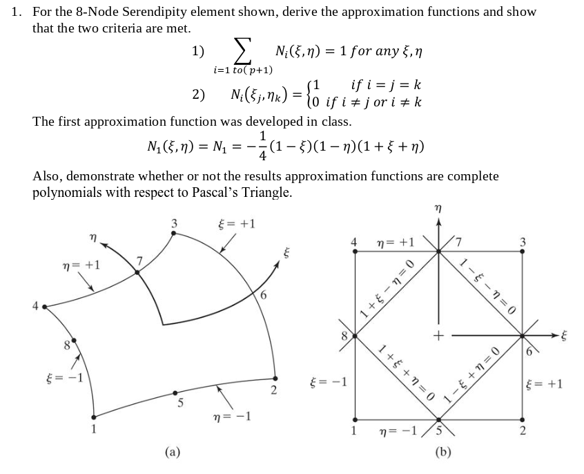 Solved For the 8-Node Serendipity element shown, derive the | Chegg.com