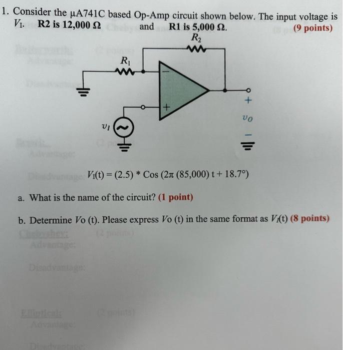 Solved 1. Consider the μA741C based Op-Amp circuit shown | Chegg.com