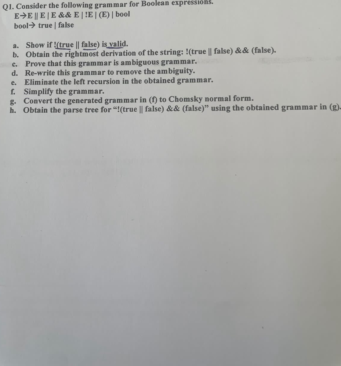 Solved Q1. ﻿Consider the following grammar for Boolean | Chegg.com