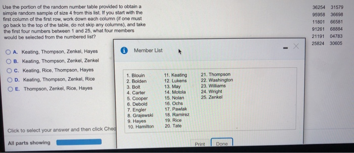 Solved Use the portion of the random number table provided | Chegg.com