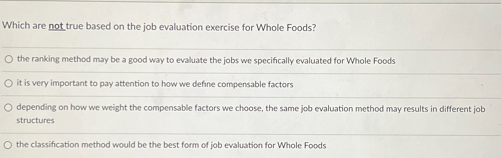 Solved Which are not true based on the job evaluation | Chegg.com