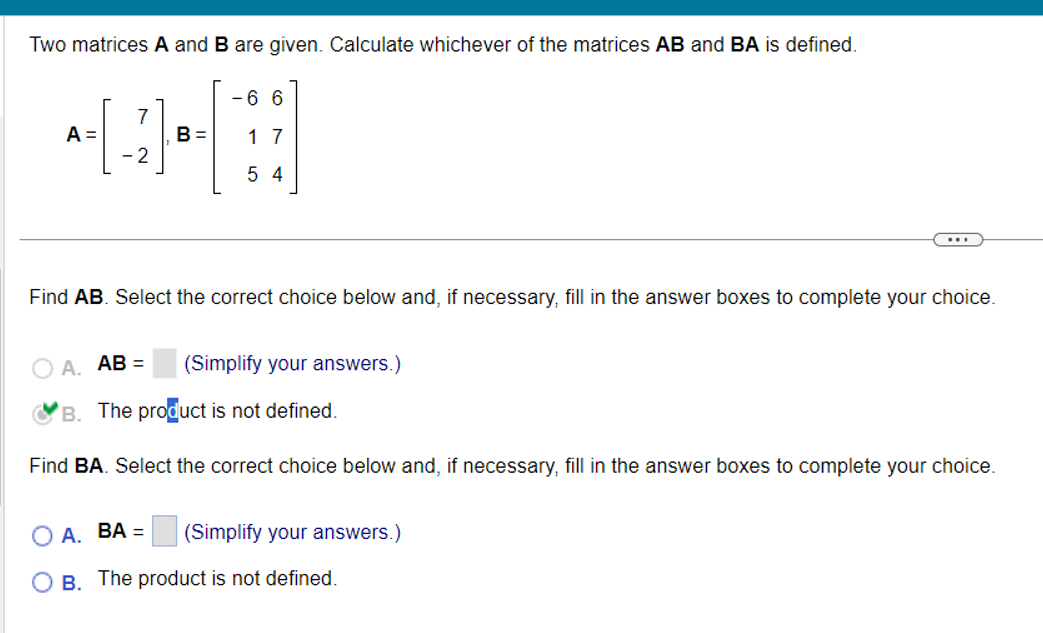 Solved Two matrices A and B ﻿are given. Calculate whichever | Chegg.com