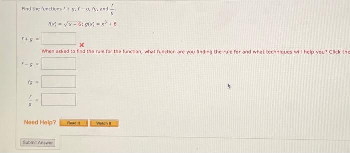 Solved Find the functions f + g, f- g, fg, and g f(x)=√x - | Chegg.com