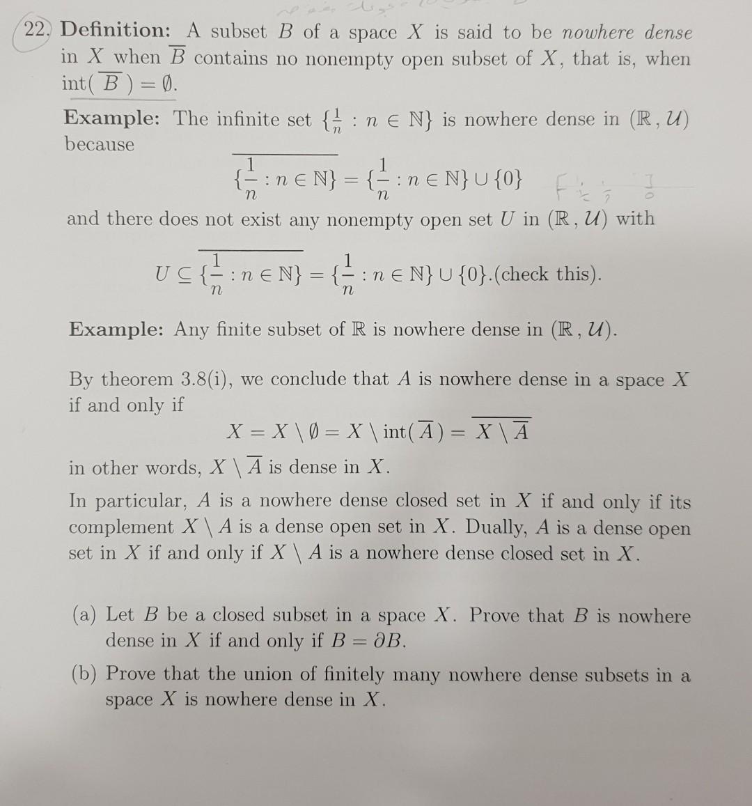 Solved 22. Definition: A subset B of a space X is said to be | Chegg.com