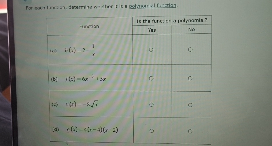 Solved For each function, determine whether it is a | Chegg.com