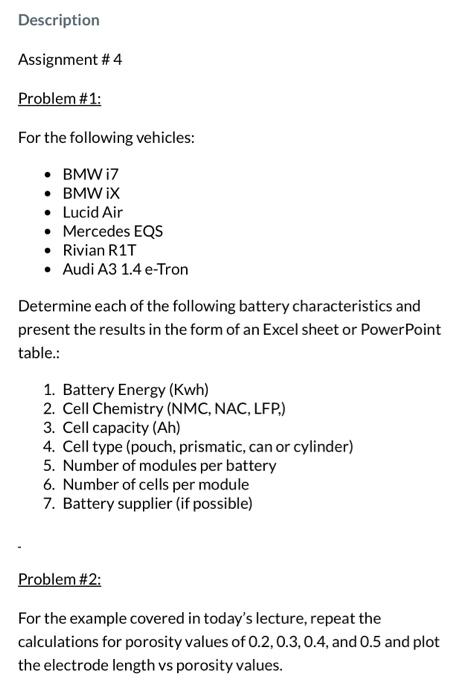 Solved Description Assignment \# 4 Problem \#1: For the | Chegg.com