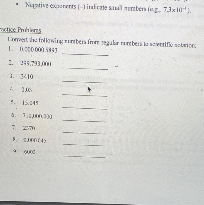 Solved Negative exponents (-) indicate small numbers | Chegg.com
