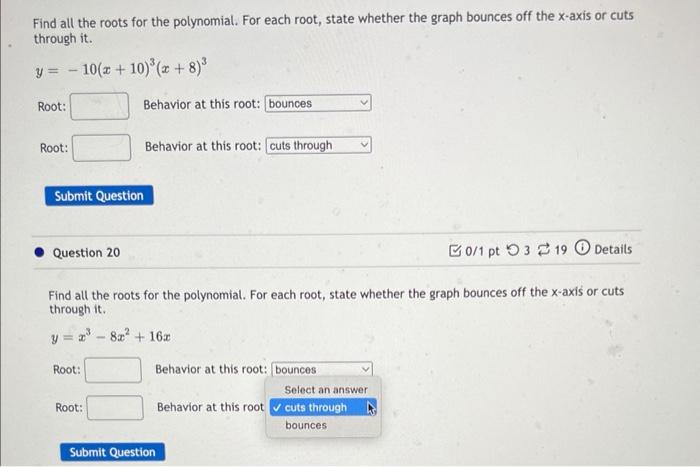 Solved behavior at this root drop downs are bounces, or cuts | Chegg.com