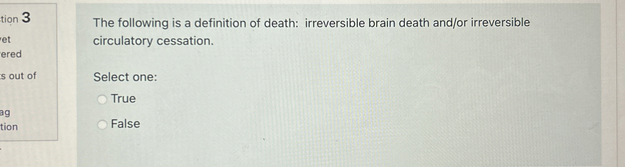 Solved The following is a definition of death: irreversible | Chegg.com
