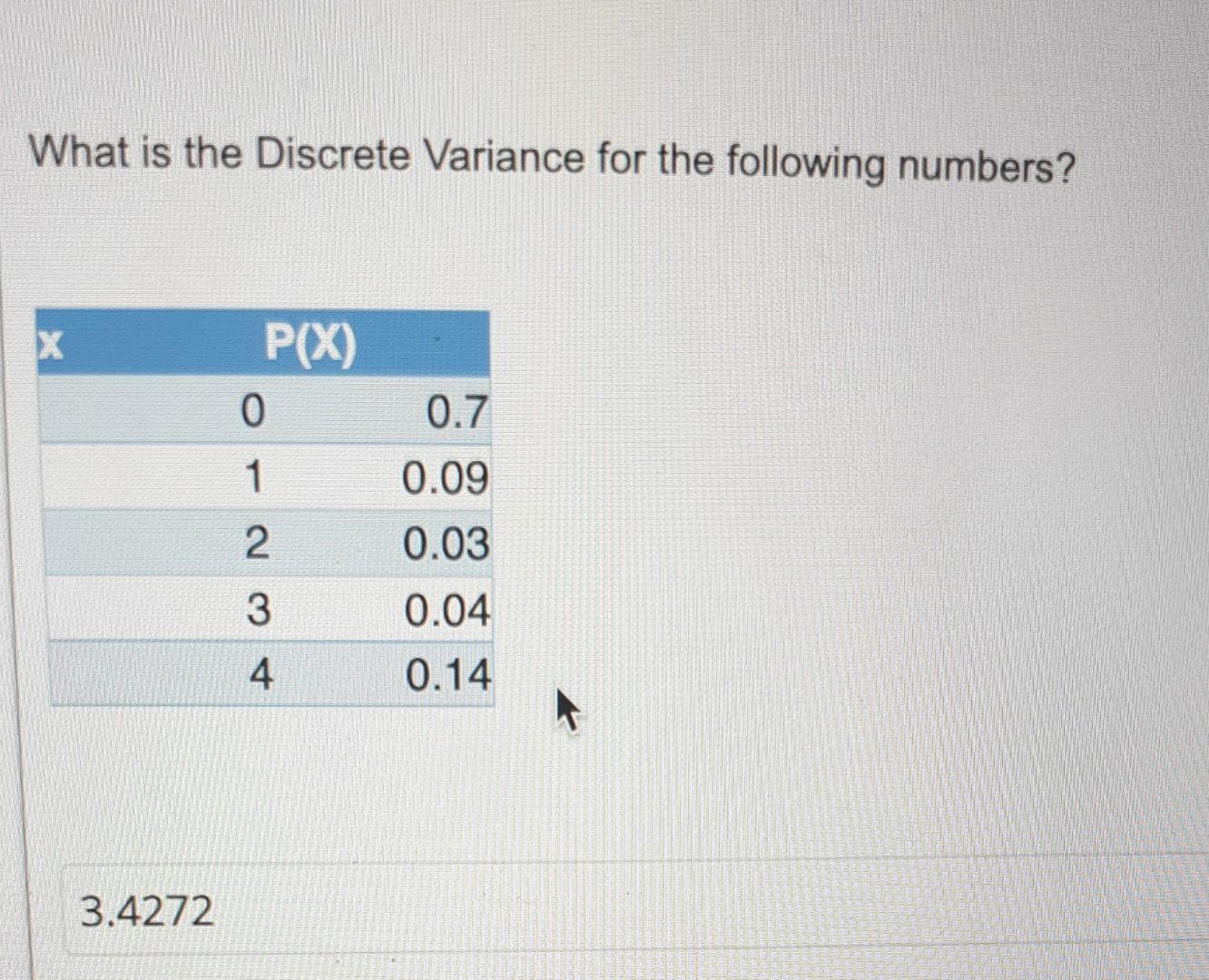 Solved What is the Discrete Variance for the following | Chegg.com