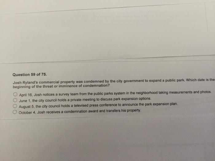 Solved Question 59 of 75. Josh Ryland's commercial property | Chegg.com