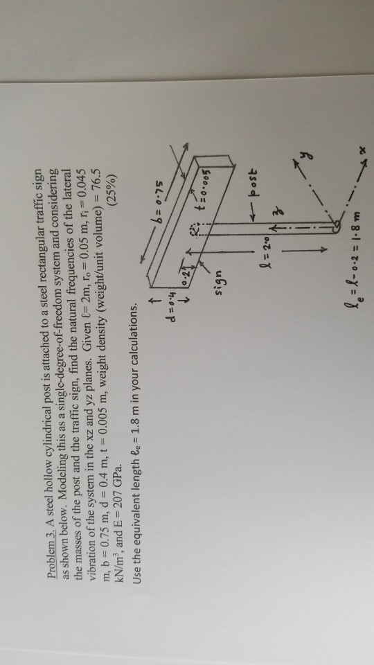 Solved Problem 3. A steel hollow cylindrical post is | Chegg.com