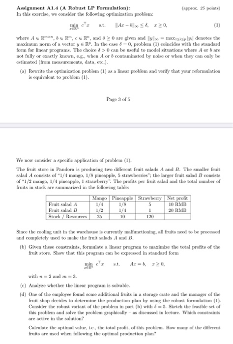 Assignment A1.4 (A Robust LP Formulation): (approx. | Chegg.com