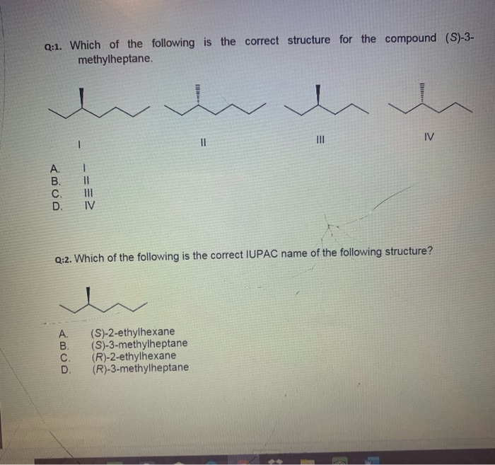 Solved Q:1. Which of the following is the correct structure | Chegg.com