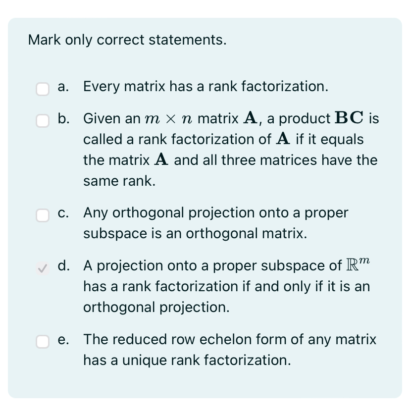 Solved Mark only correct statements.a. ﻿Every matrix has a | Chegg.com