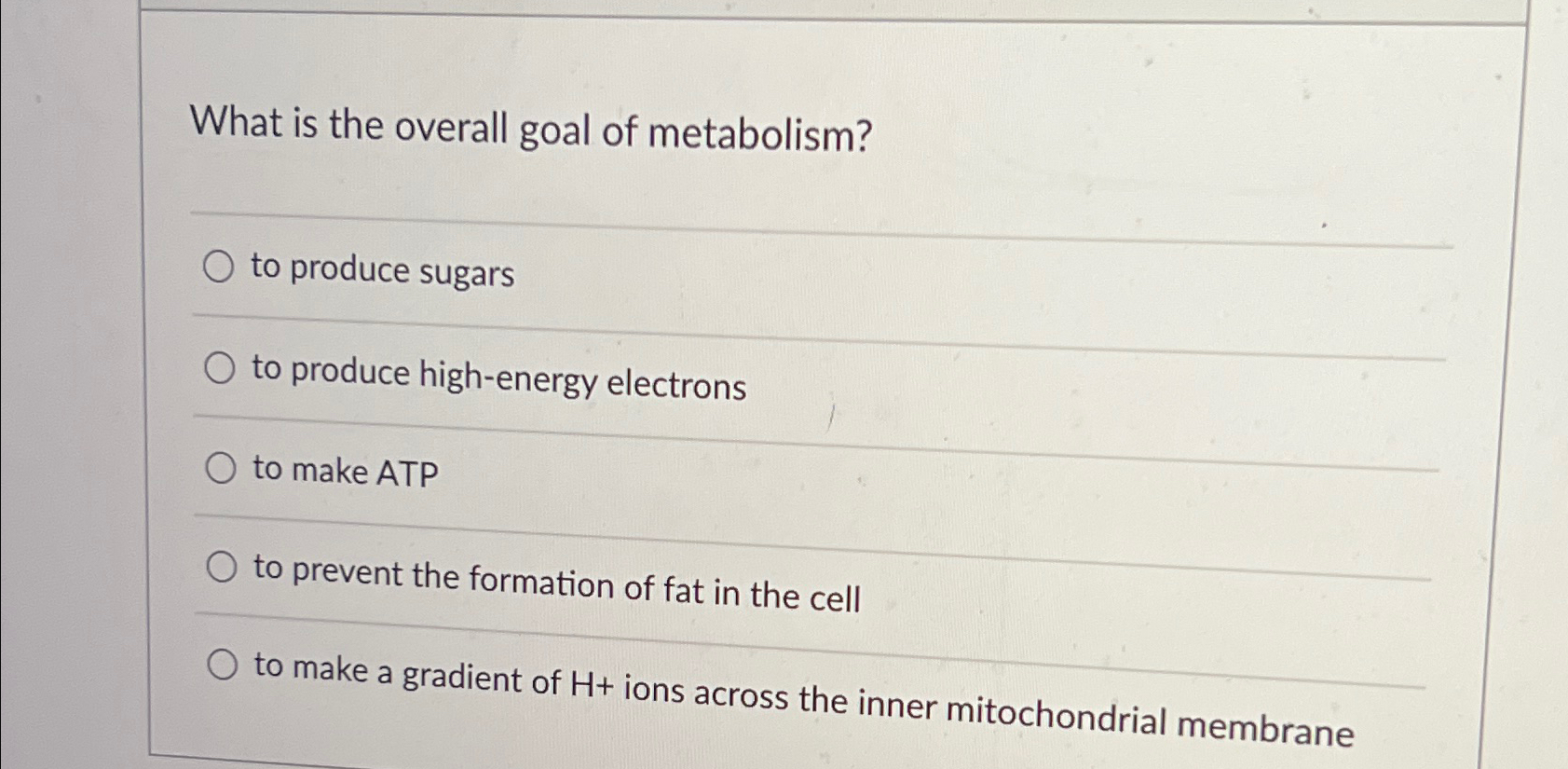 Solved What is the overall goal of metabolism?to produce | Chegg.com