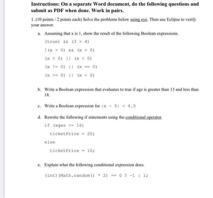 Solved Instructions: On a separate Word document, do the | Chegg.com