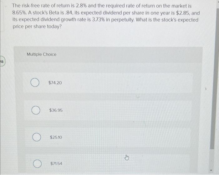 Solved The risk-free rate of return is 2.8% and the required | Chegg.com