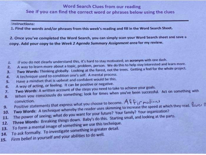 Solved Word Search Clues from our reading See if you can | Chegg.com