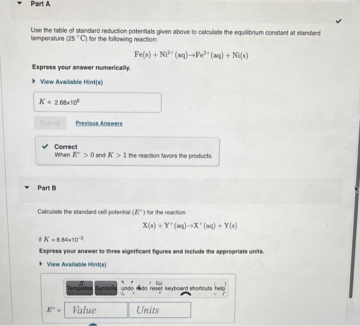 Solved The equilibrium constant, K, for a redox reaction is | Chegg.com