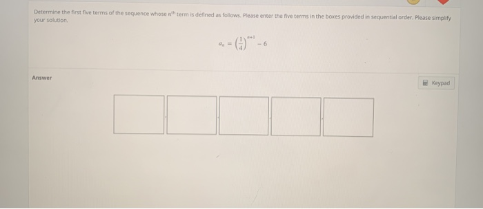 Solved Determine the first five terms of the sequence whose | Chegg.com