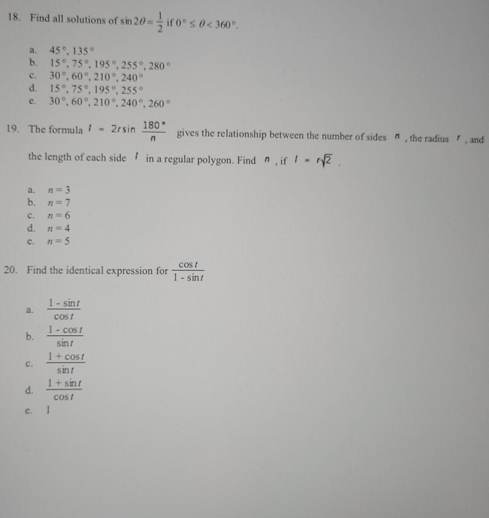 Solved 18. Find all solutions of sin 20= if 0° 3 0