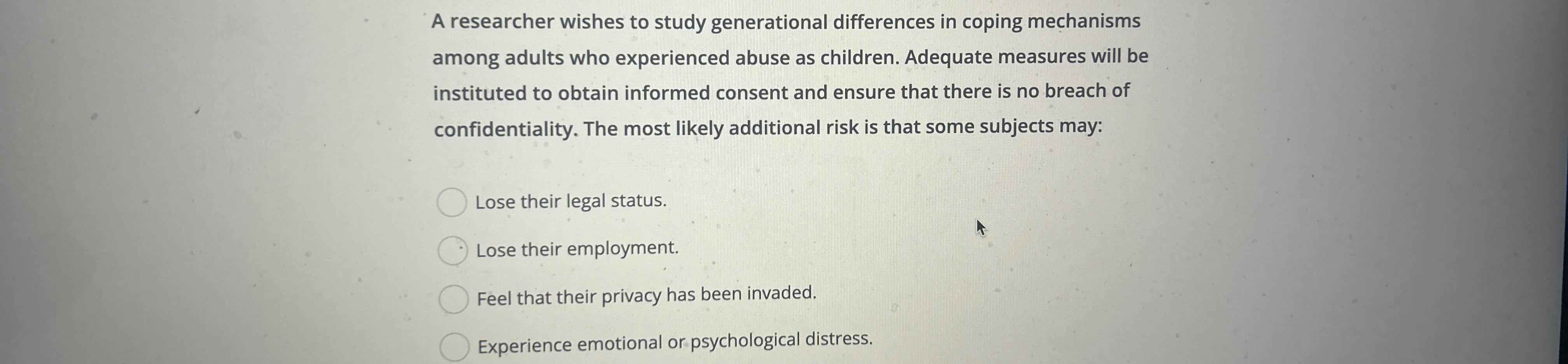 Solved A researcher wishes to study generational differences | Chegg.com