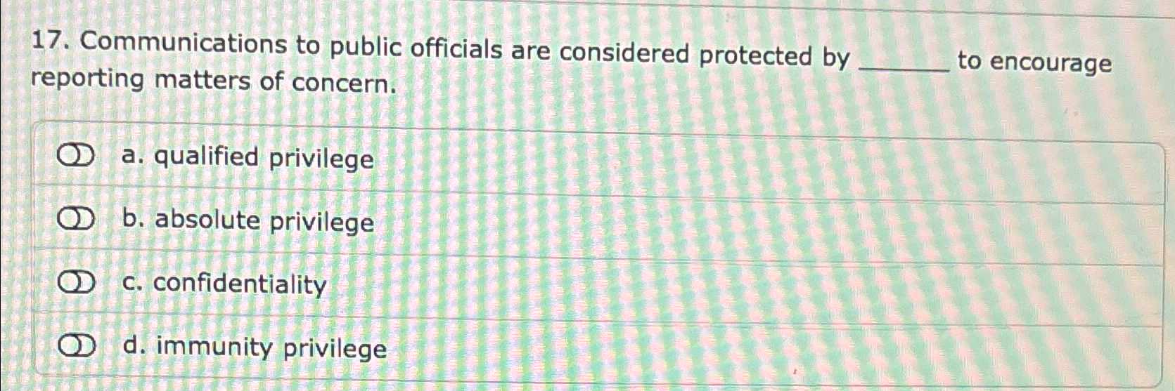Solved Communications to public officials are considered | Chegg.com