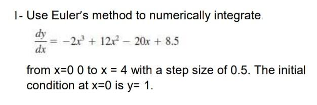 Solved 1- Use Euler's method to numerically integrate. dy | Chegg.com
