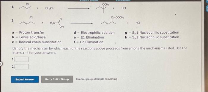 Solved 2. a = Proton transfer d = Electrophilic addition | Chegg.com