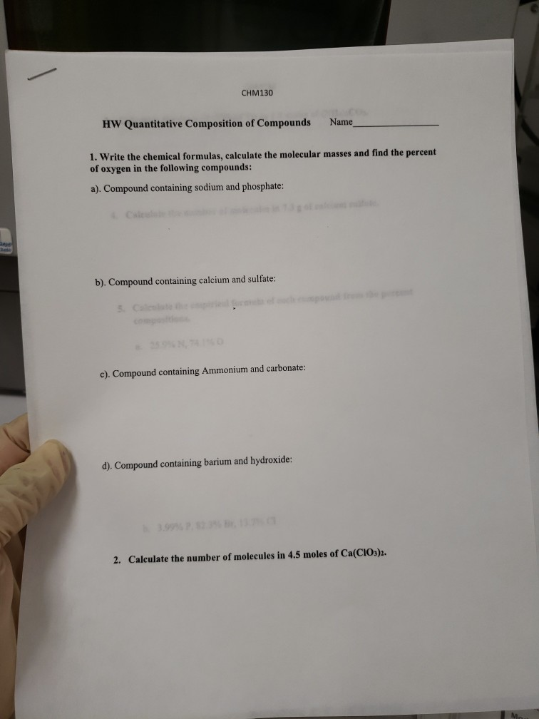 Solved CHM130 HW Quantitative Composition of Compounds Name | Chegg.com